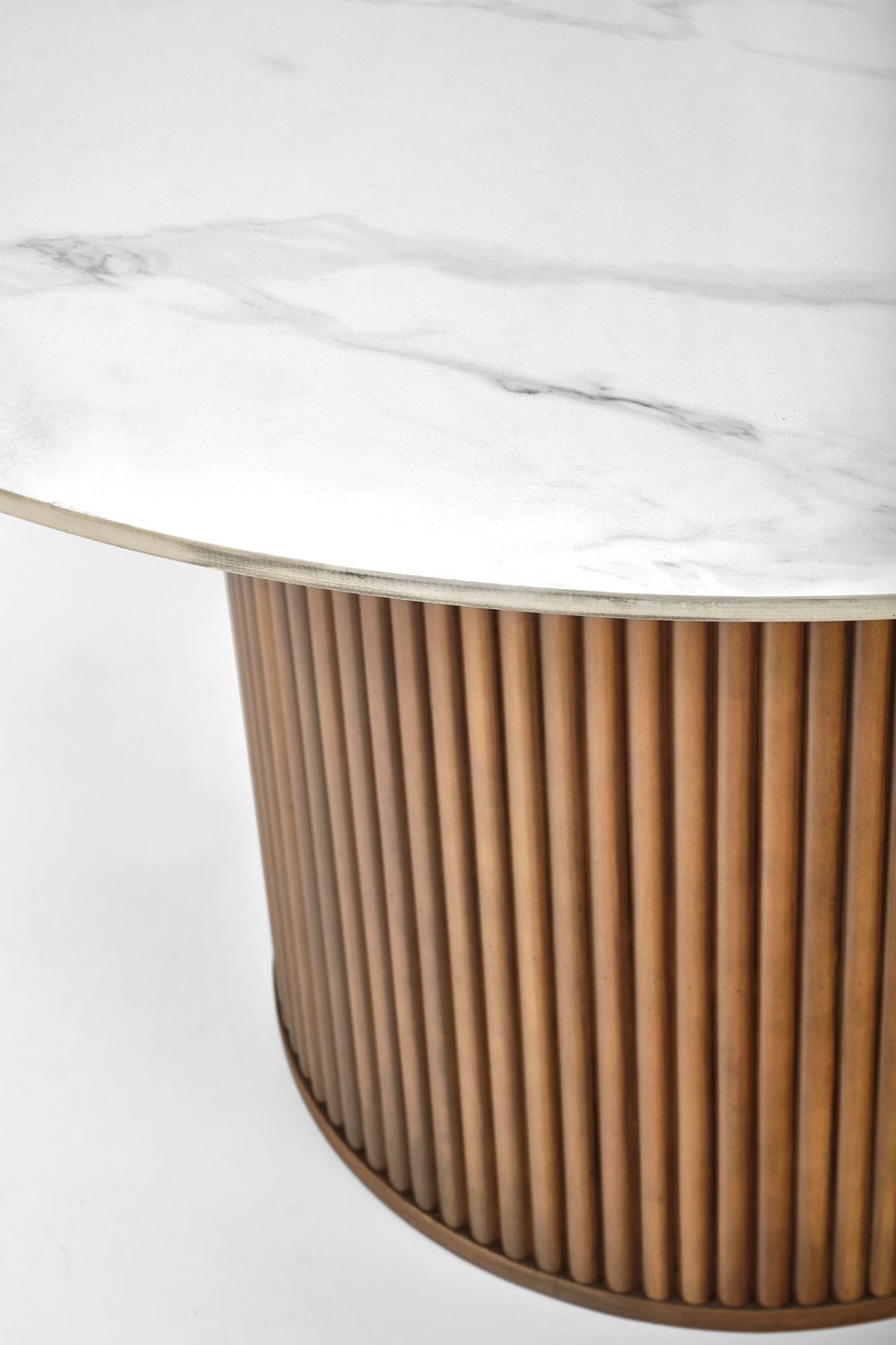 BRUNO round table, white marble / walnut - HALMAR