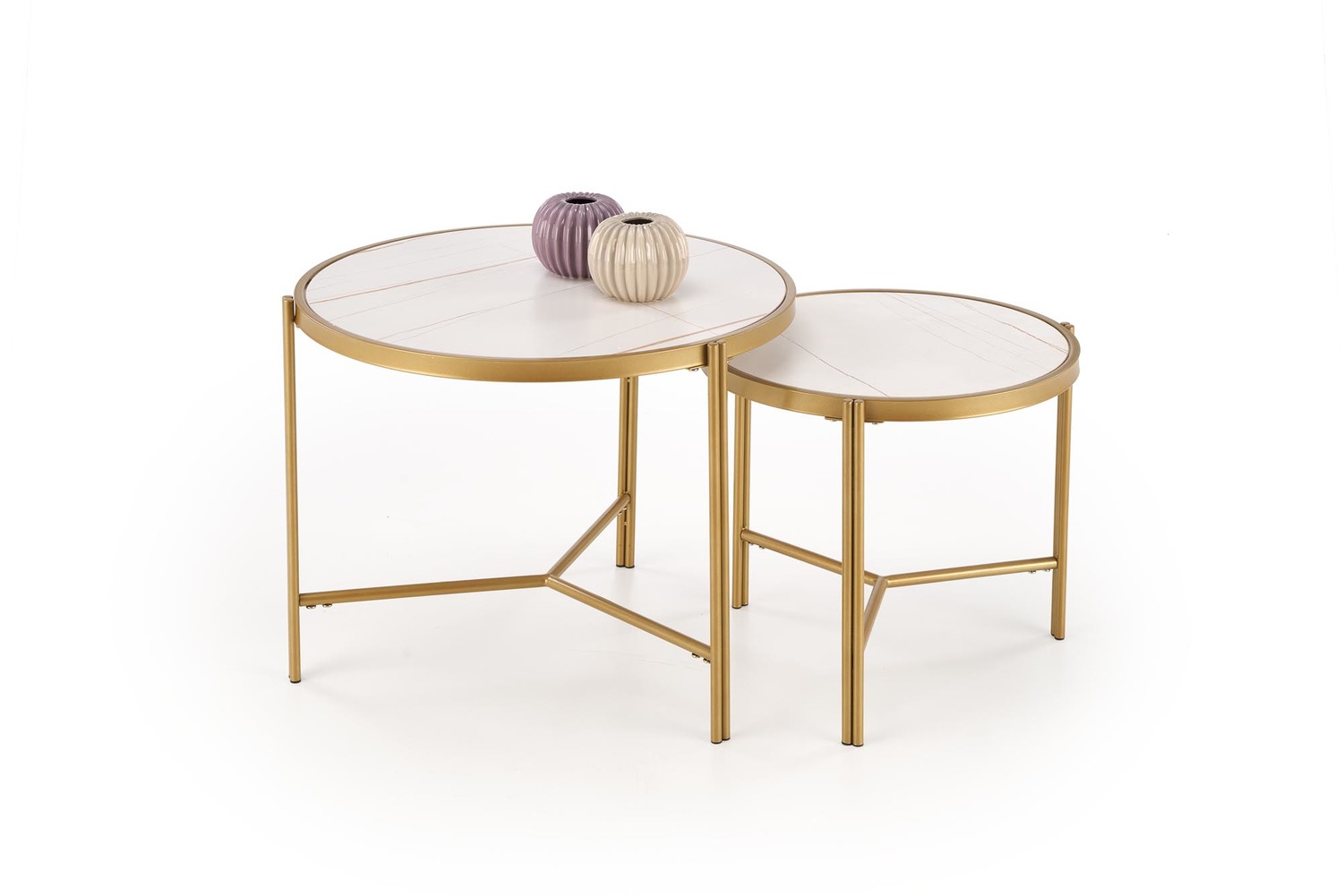 FATIMA zestaw 2 ław, biały marmur / złoty - Ławy - HALMAR